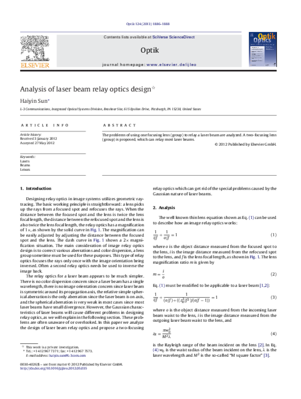 (PDF) Analysis of laser beam relay optics design