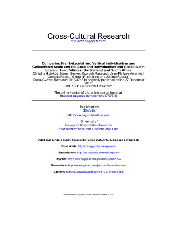 (PDF) Comparing the Horizontal and Vertical Individualism and ...