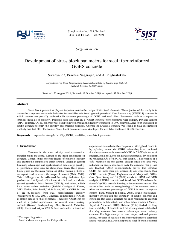 (PDF) Development of stress block parameters for steel fiber reinforced ...