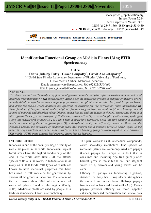 (PDF) Identification Functional Group on Medicin Plants Using FTIR Spectrometry
