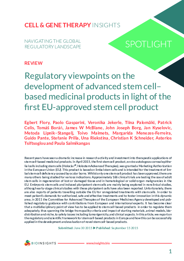 (PDF) Regulatory viewpoints on the development of advanced stem cell–based medicinal products in ...
