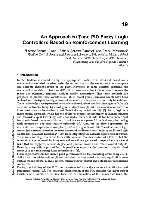 An Approach To Tune Pid Fuzzy Logic Controllers Based On Reinforcement Learning