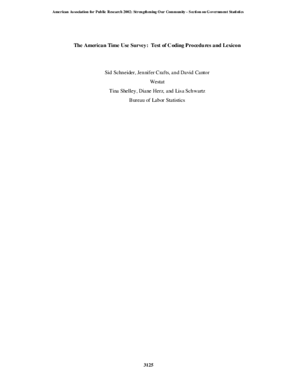 (PDF) The American Time Use Survey: Test of Coding Procedures and ...