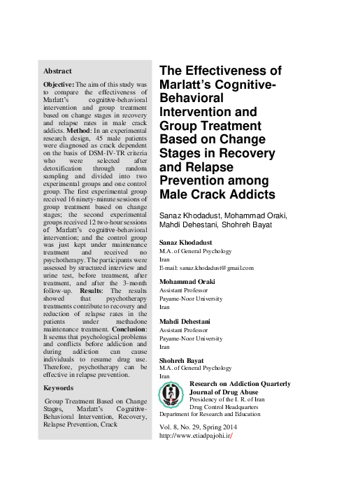 (PDF) The Effectiveness of Marlatt ’ s Cognitive-Behavioral ...