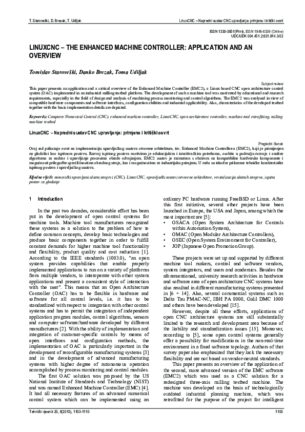 (PDF) Linuxcnc – the Enhanced Machine Controller: Application and an ...