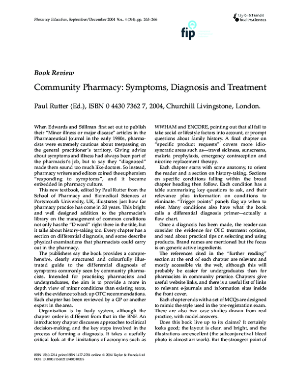 (PDF) Community Pharmacy: Symptoms, Diagnosis and Treatment