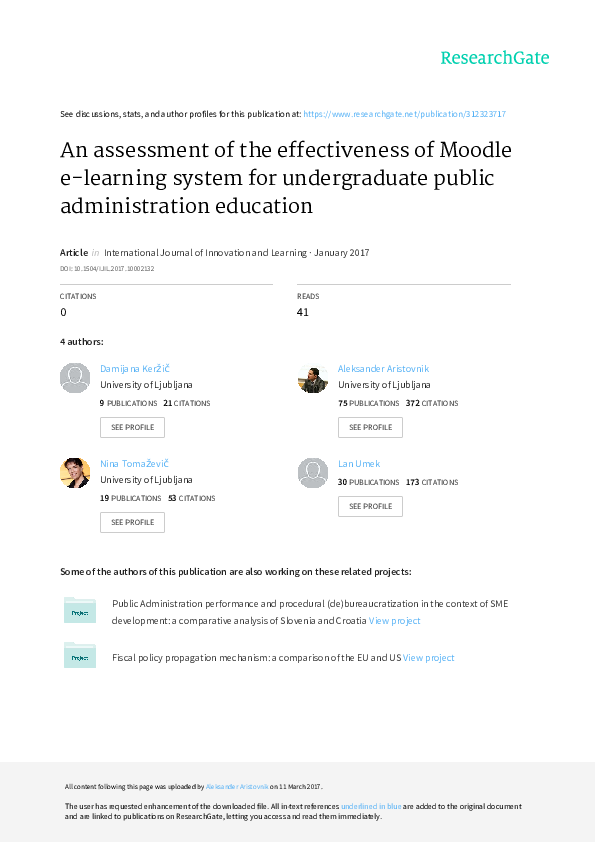 (PDF) An assessment of the effectiveness of Moodle e-learning system for undergraduate public ...