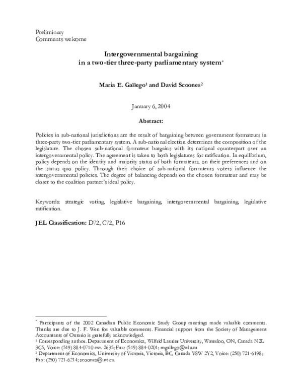 (PDF) Intergovernmental bargaining in a two-tier three-party ...
