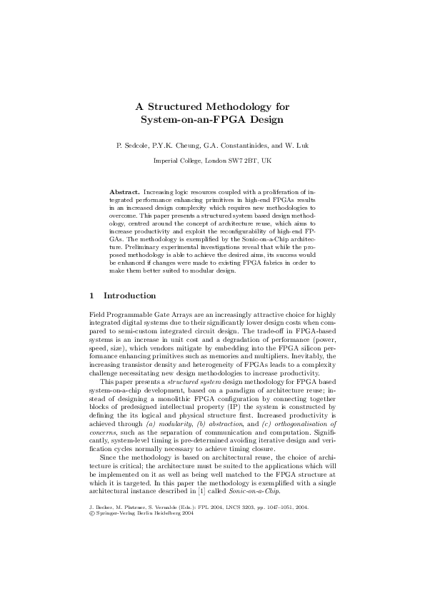 Pdf A Structured Methodology For System On An Fpga Design
