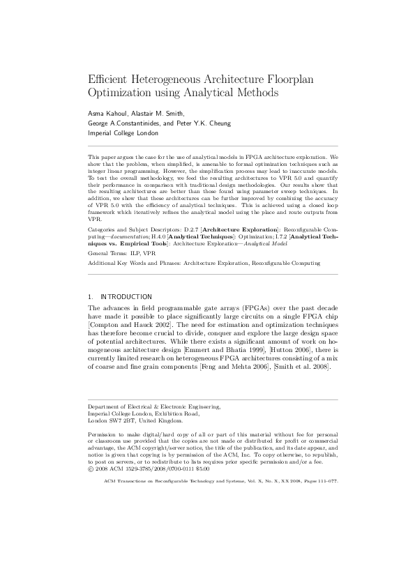 (PDF) Efficient Heterogeneous Architecture Floorplan Optimization using Analytical Methods