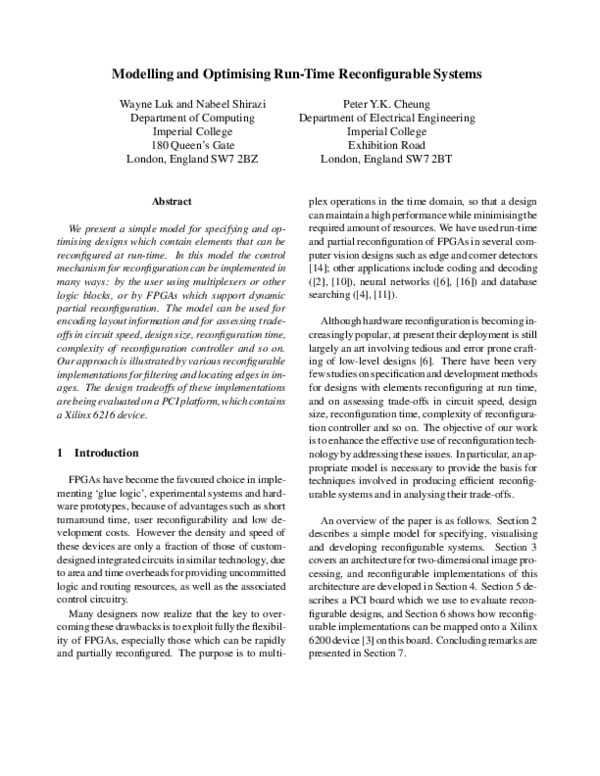 (PDF) Modelling and optimising run-time reconfigurable systems