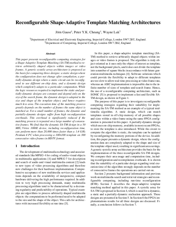 (PDF) Reconfigurable shape-adaptive template matching architectures