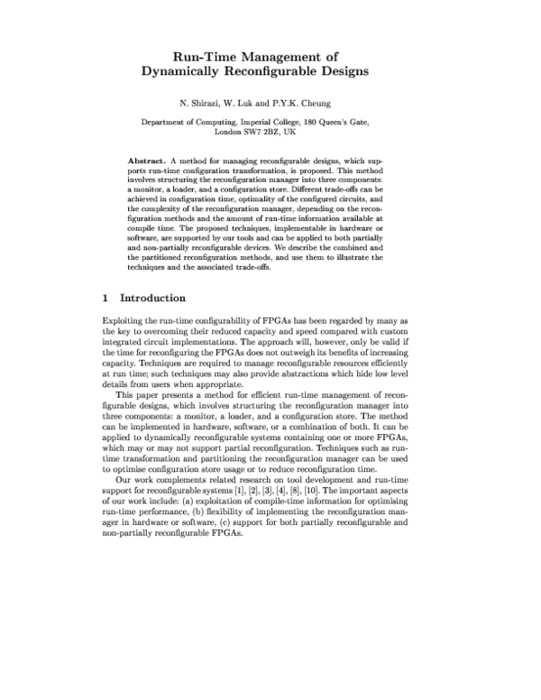 (PDF) Run-time management of dynamically reconfigurable designs | Peter Y K Cheung - Academia.edu