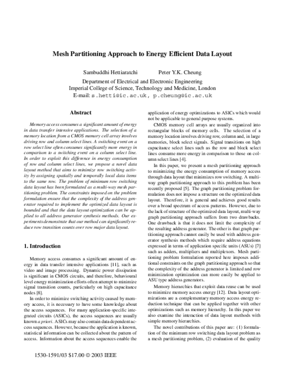 (PDF) Mesh partitioning approach to energy efficient data layout