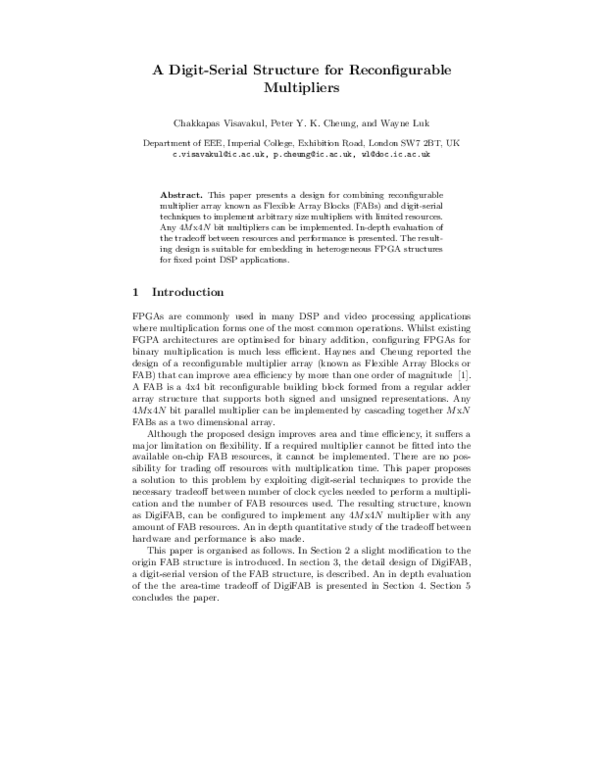 (PDF) A Digit-Serial Structure for Reconfigurable Multipliers