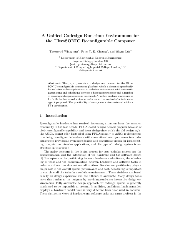 Pdf A Unified Codesign Run Time Environment For The Ultrasonic