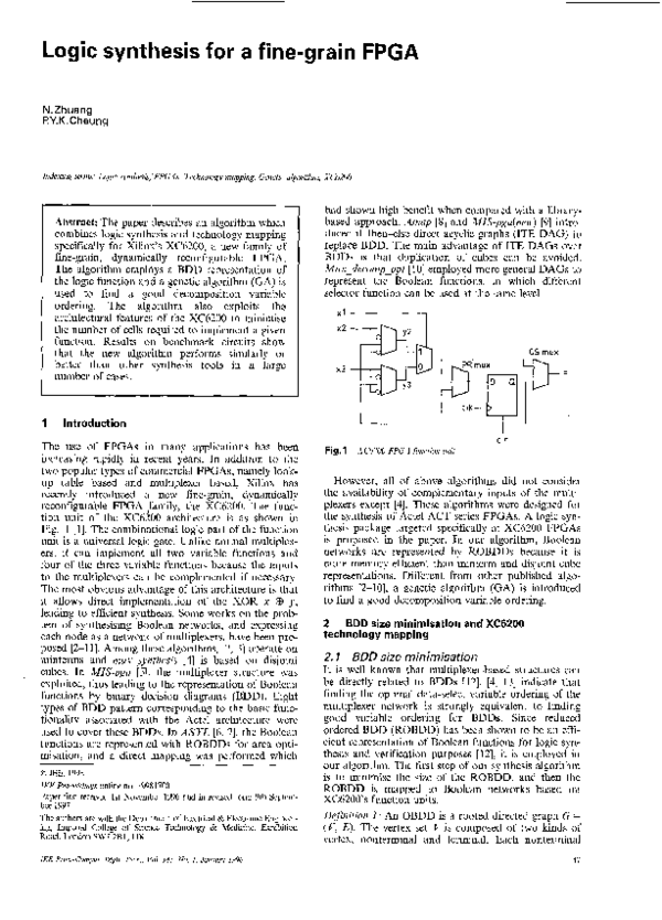 Pdf Logic Synthesis For A Fine Grain Fpga