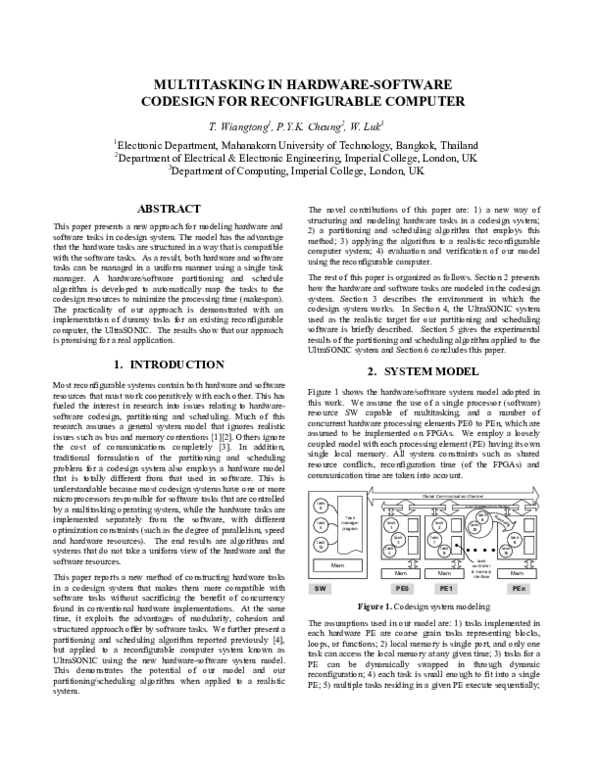 Multitasking In Hardware Software Codesign For Reconfigurable Computer