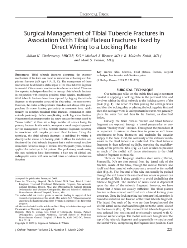 (PDF) Surgical Management of Tibial Tubercle Fractures in Association ...