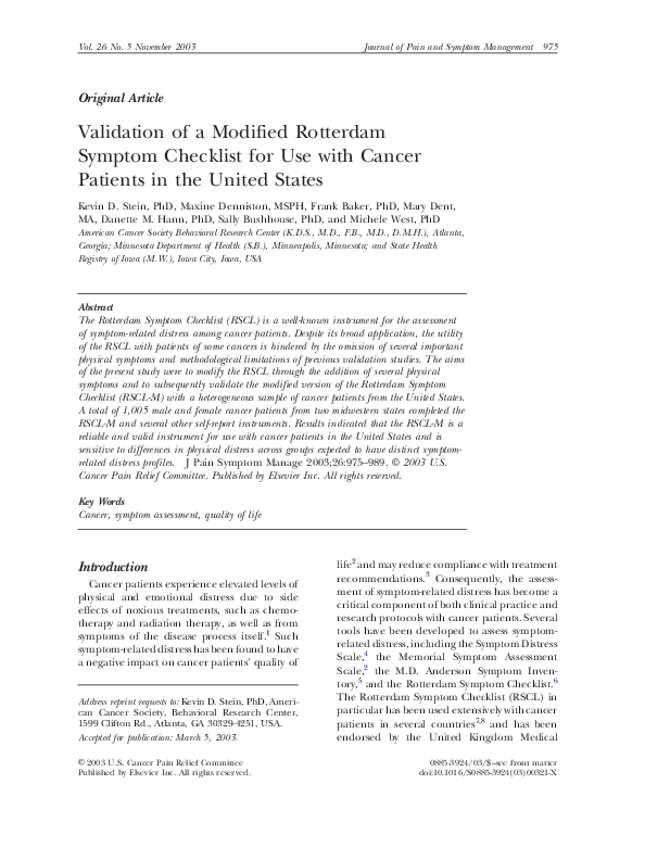 (PDF) Validation of a Modified Rotterdam Symptom Checklist for Use With ...