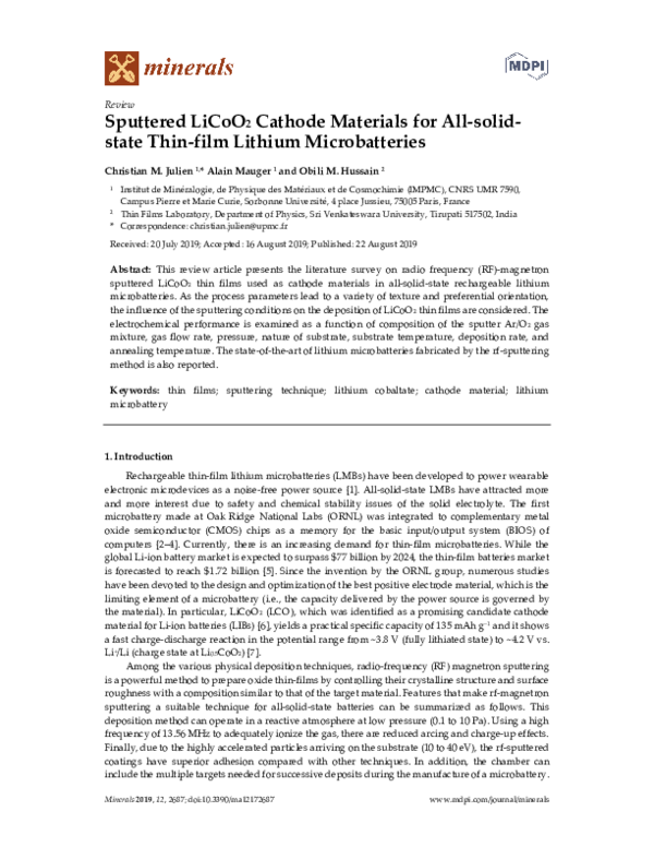 (PDF) Sputtered LiCoO2 Cathode Materials for All-solid-state Thin-film ...