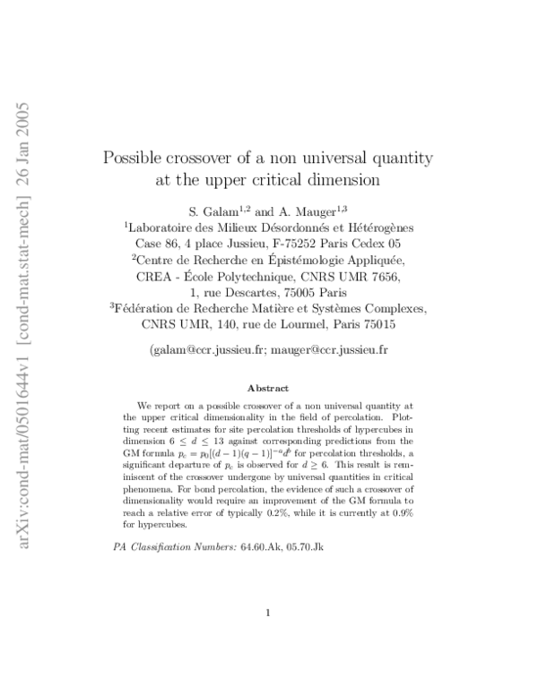(PDF) Possible crossover of a nonuniversal quantity at the upper ...