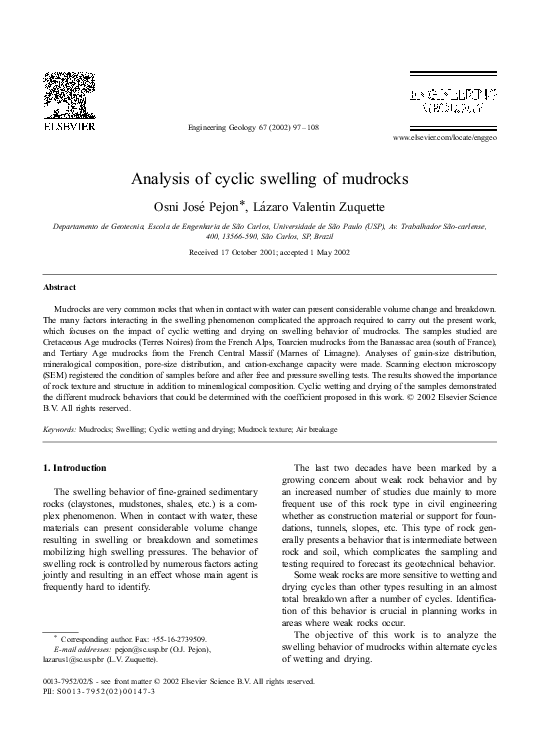(PDF) Analysis of cyclic swelling of mudrocks