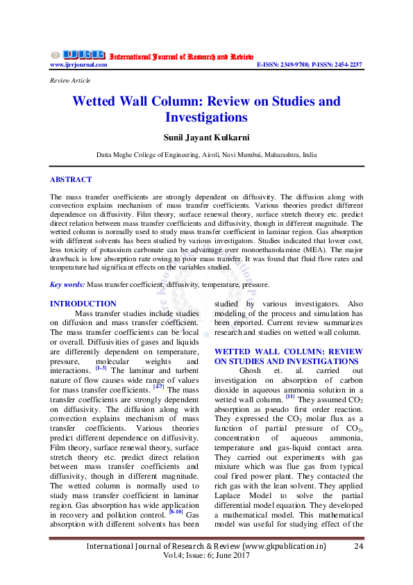 (PDF) Wetted Wall Column: Review on Studies and Investigations