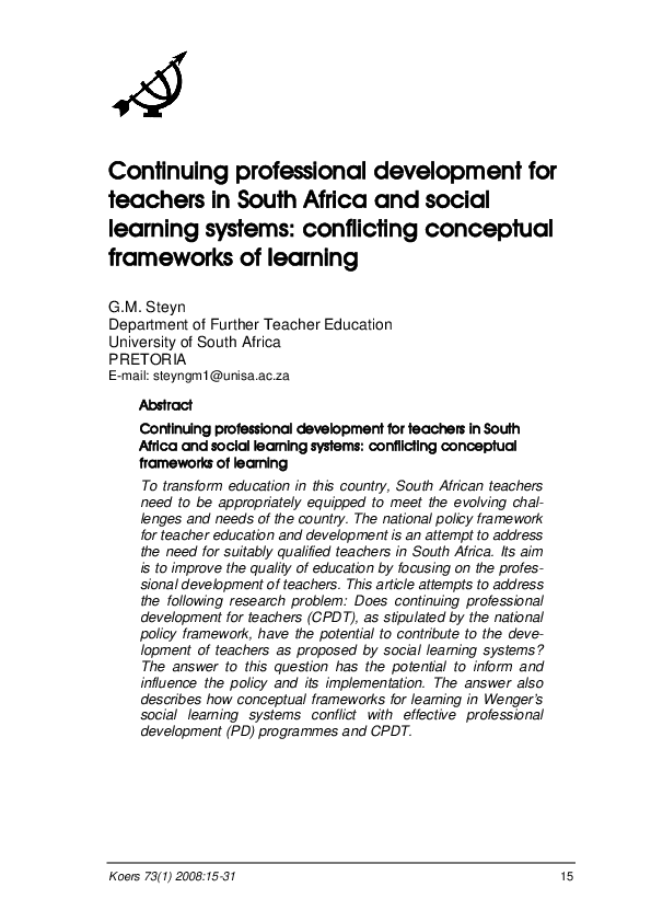 (PDF) Continuing professional development for teachers