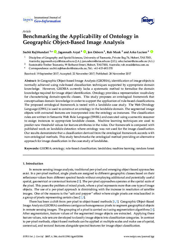 Pdf Benchmarking The Applicability Of Ontology In Geographic Object Based Image Analysis