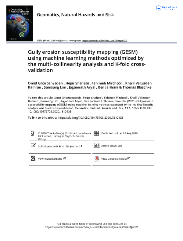 Pdf Gully Erosion Susceptibility Mapping Gesm Using Machine Learning Methods Optimized By