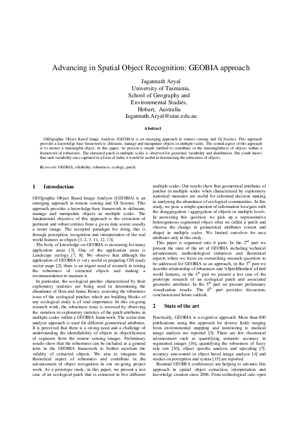 (PDF) Advancing in spatial object recognition: GEOBIA approach