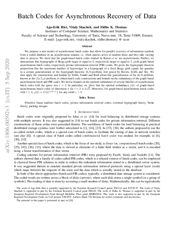 (PDF) Asynchronous Batch and PIR Codes from Hypergraphs