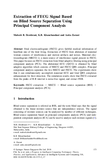 Pdf Extraction Of Fecg Signal Based On Blind Source Separation Using