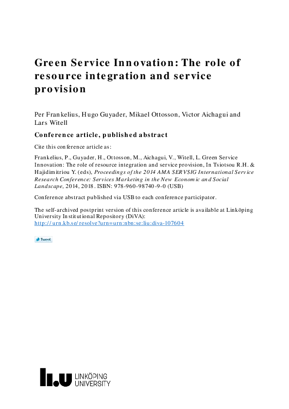(PDF) Green Service Innovation : The role of resource integration and ...