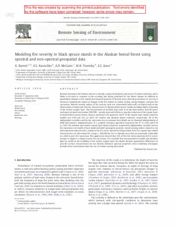 Pdf Modeling Fire Severity In Alaskan Black Spruce