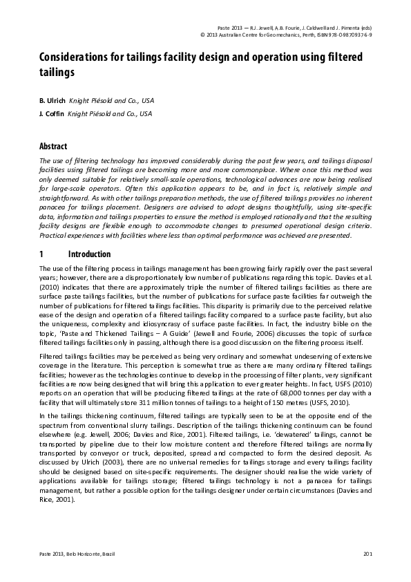 (PDF) Considerations for tailings facility design and operation using ...