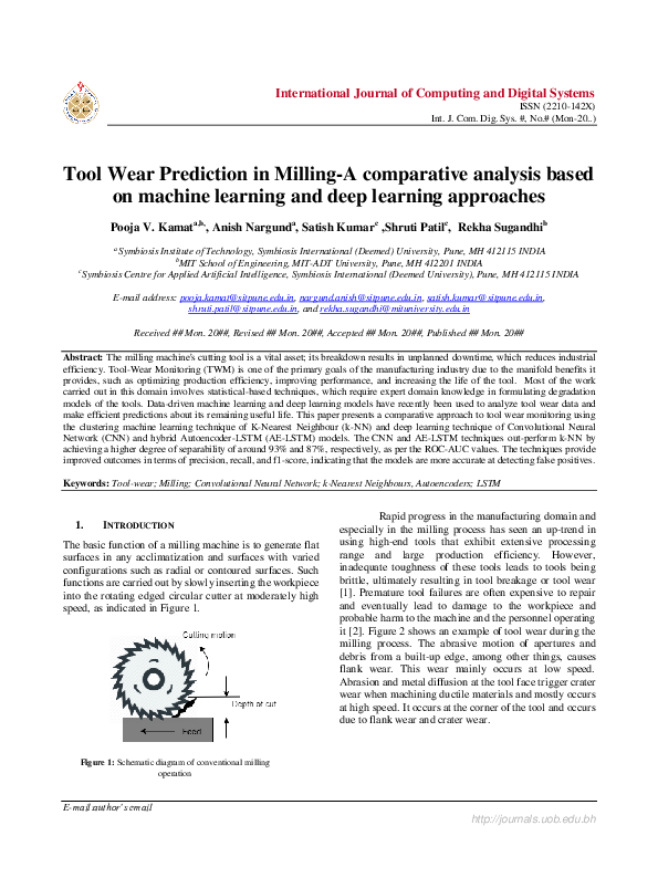 (PDF) Tool Wear Prediction in Milling-A comparative analysis based on machine learning and deep ...