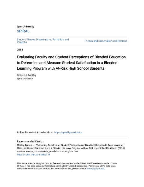 (PDF) Evaluating Faculty and Student Perceptions of Blended Education ...