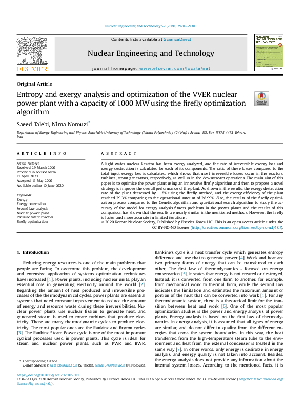 (PDF) Entropy and exergy analysis and optimization of the VVER nuclear ...