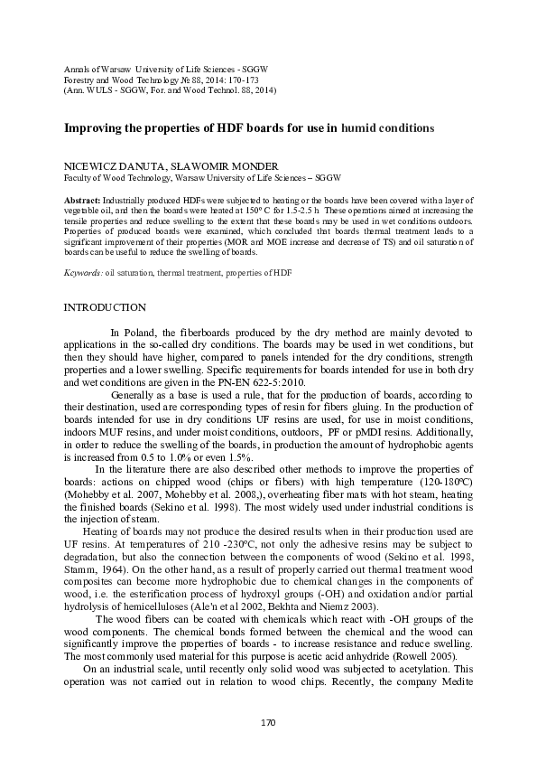 (PDF) Improving the properties of HDF boards for use in humid conditions