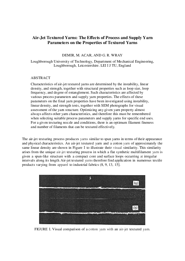 (PDF) Air-Jet Textured Yarns: The Effects of Process and Supply Yarn ...