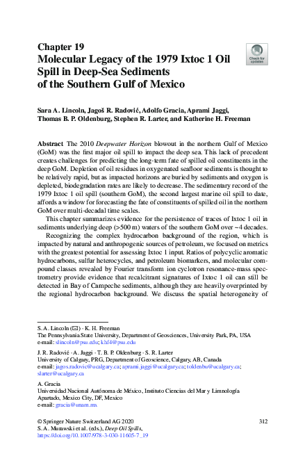 (PDF) Enduring Molecular Evidence of the Ixtoc 1 Oil Spill