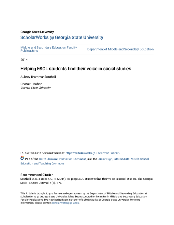 (PDF) Helping ESOL students find their voice in social studies