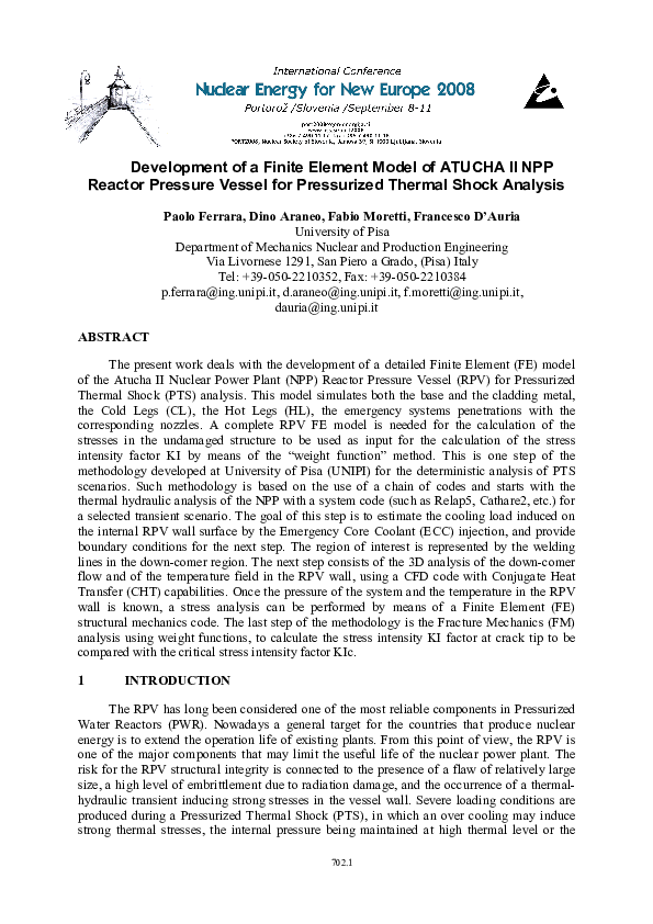 (PDF) Development of a Finite Element Model of ATUCHA II NPP Reactor Pressure Vessel for ...