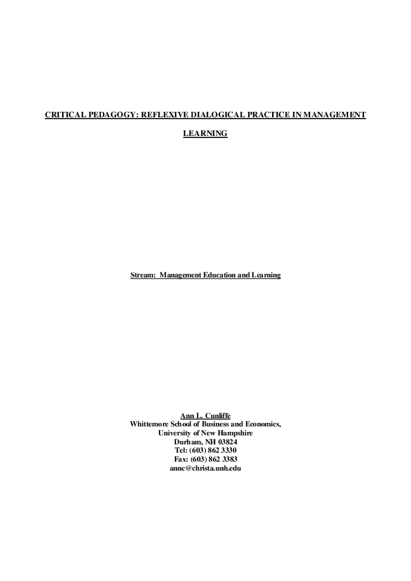 (PDF) Reflexive Dialogical Practice in Management Learning