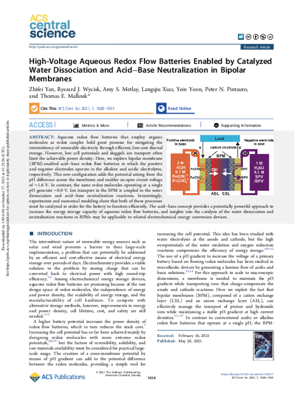 (PDF) High-Voltage Aqueous Redox Flow Batteries Enabled by Catalyzed ...
