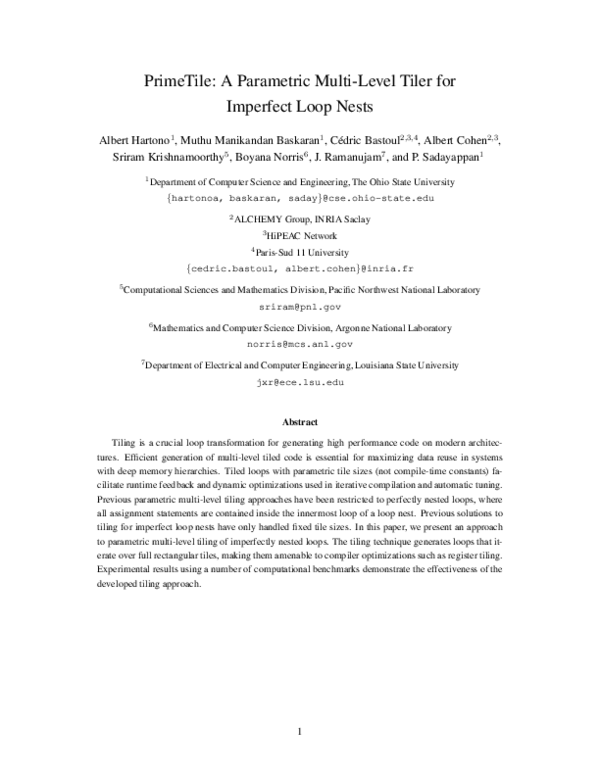 (PDF) PrimeTile: A Parametric Multi-Level Tiler for Imperfect Loop Nests