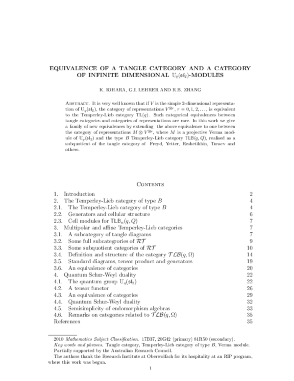 (PDF) EQUIVALENCE OF A TANGLE CATEGORY AND A CATEGORY OF INFINITE ...