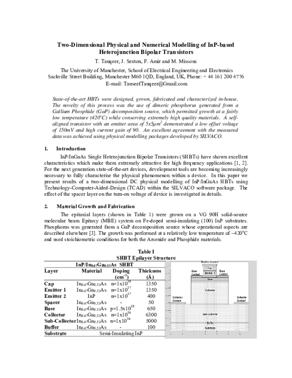 (PDF) Two-Dimensional Physical and Numerical Modelling of InP-based Heterojunction Bipolar ...